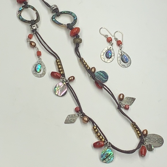 Silpada | Jewelry | Silpada Abalone Red Coral Shell Leather Necklace ...